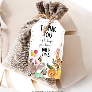 Editable Party Animals Favor Tags Wild One Animals Thank You Tags ...