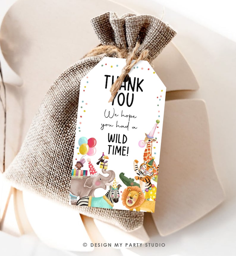 Editable Party Animals Favor Tags Wild One Animals Thank You Tags ...