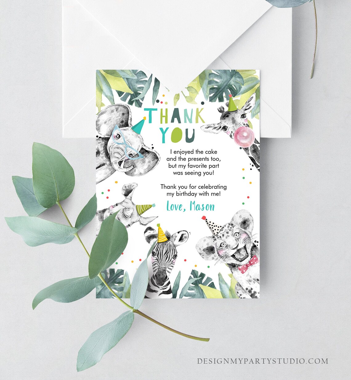 Editable Thank You Card Safari Animals Wild One Two Wild Thank - Etsy