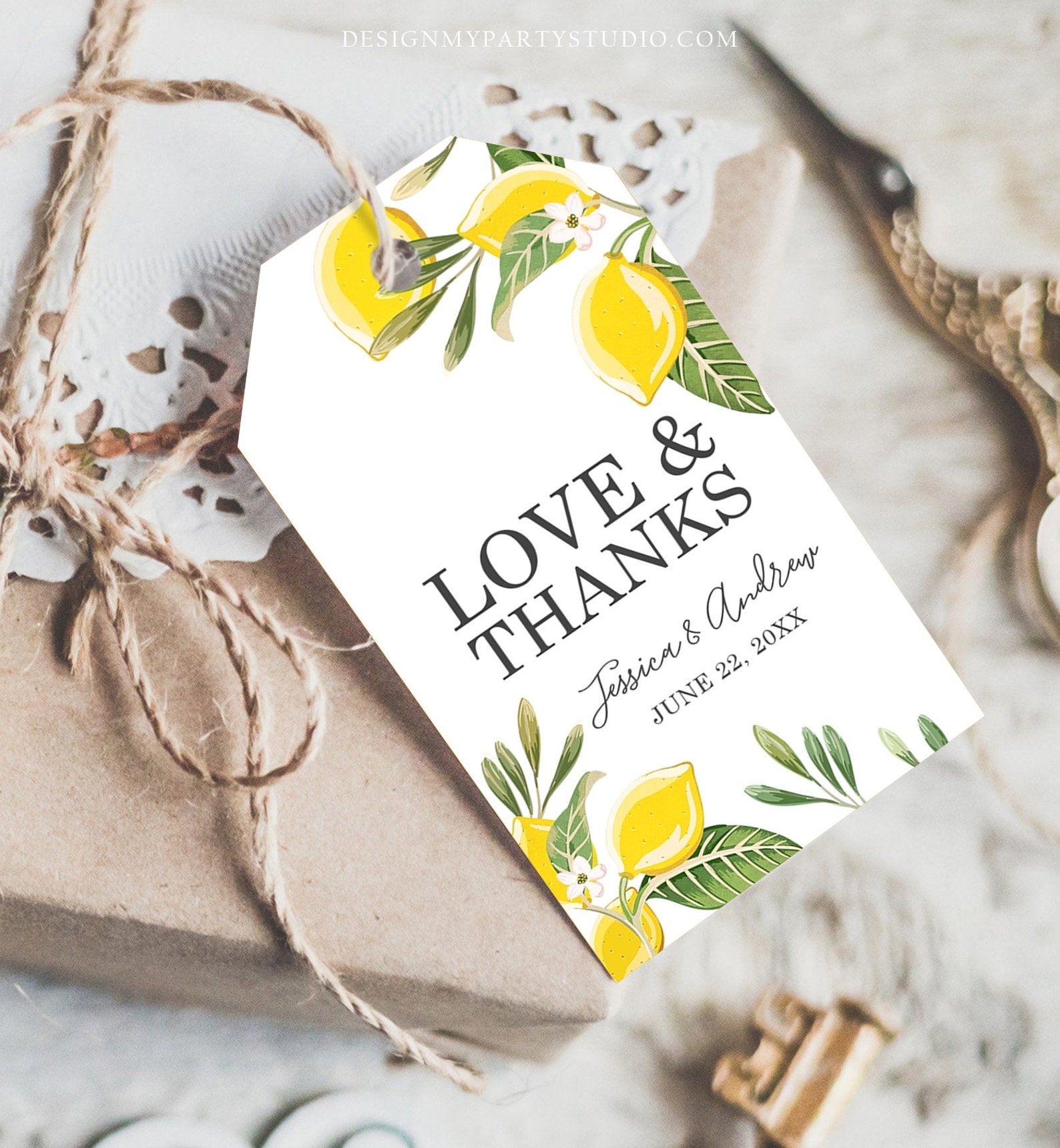 Editable Lemon Thank You Tags Wedding Favor Tags Love & Thanks Bridal ...