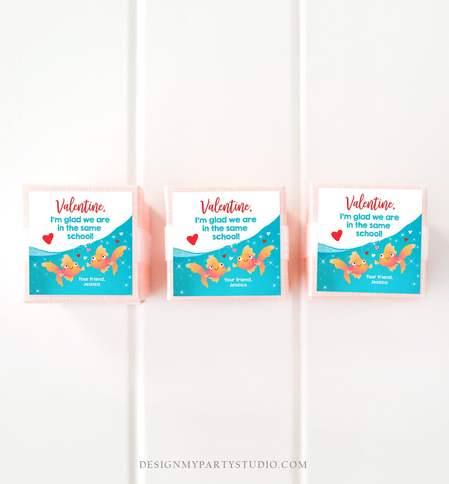 Editable Goldfish Valentine's Day Tag Glad We're in the Same School ...