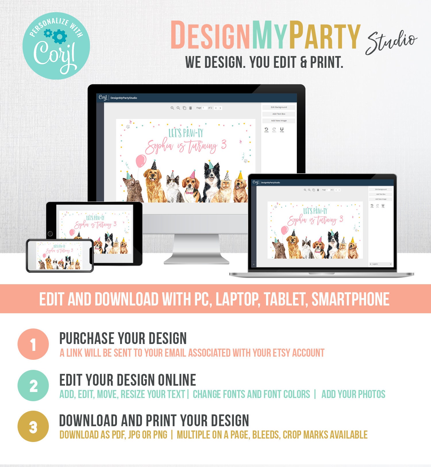 Editable Cats and Dogs Backdrop Banner Puppy Birthday Cat - Etsy