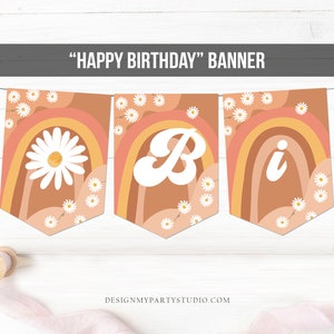 Happy Birthday Banner Daisy Birthday Banner Girl Groovy Birthday Party ...
