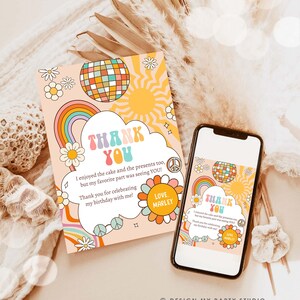 Editable Groovy Birthday Thank You Card Groovy Baby Shower Two Groovy ...