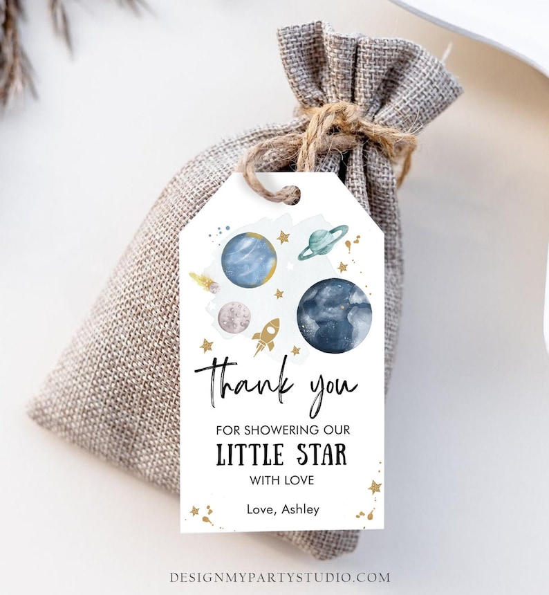 Editable Outer Space Favor Tags Space Baby Shower Thank You | Etsy