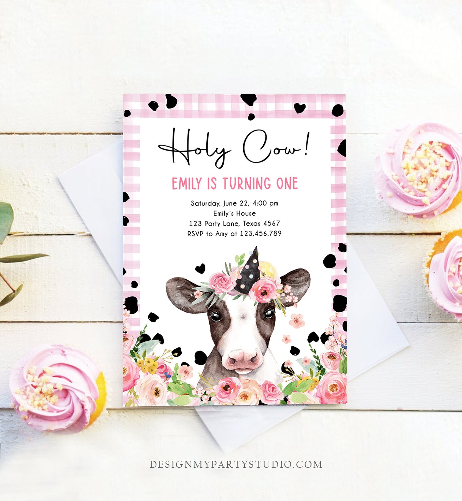 Editable Cow Birthday Invitation Girl Farm Animals Pink Floral - Etsy