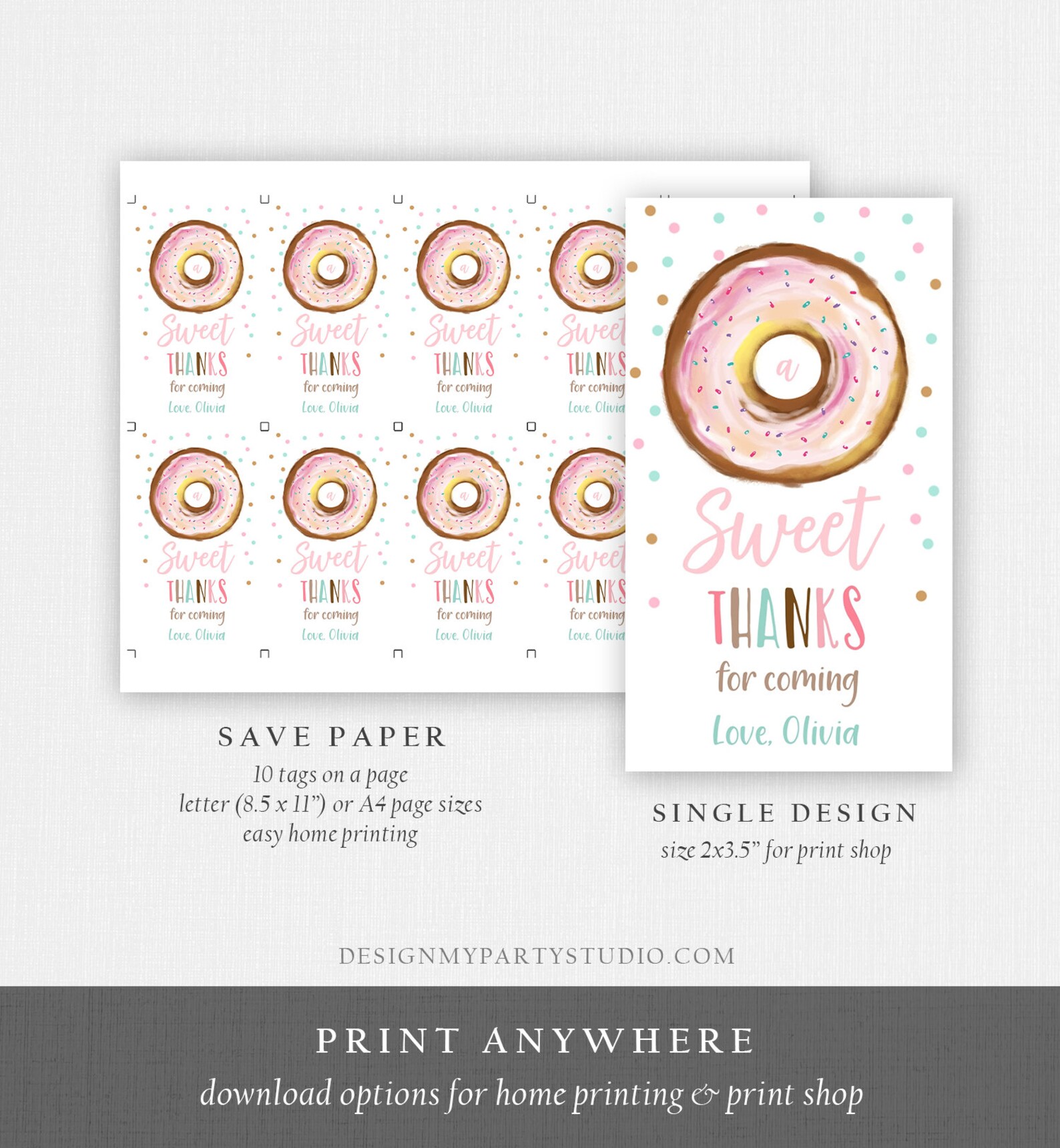 Editable Donut Favor Tags Sweet Thanks for Coming Donut | Etsy