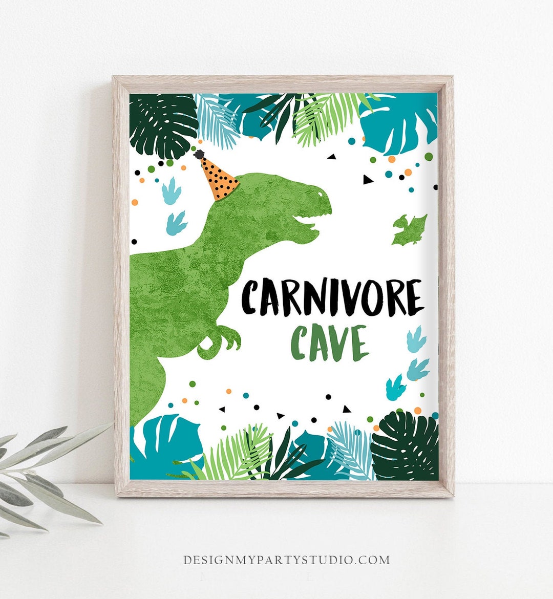 Carnivore Cave Dinosaur Birthday Sign Food Table Decor Dinosaur ...