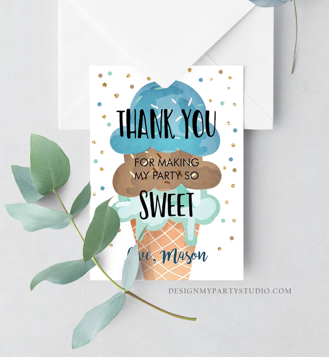 Editable Ice Cream Thank You Card Ice Cream Birthday Thank You - Etsy