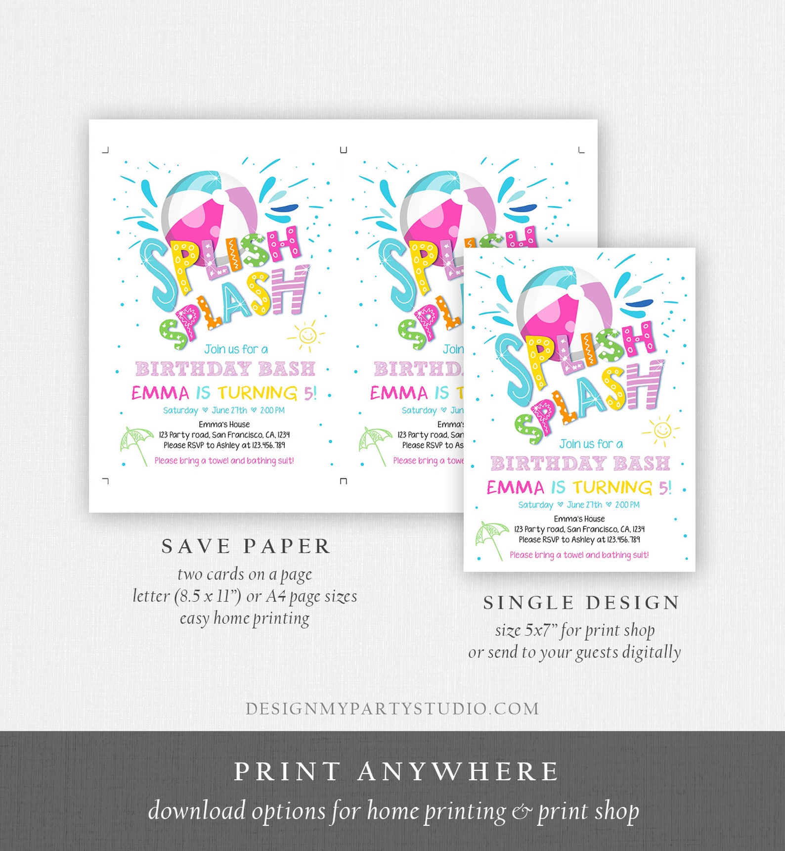 Editable Splish Splash Birthday Invitation Pool Party Boy - Etsy