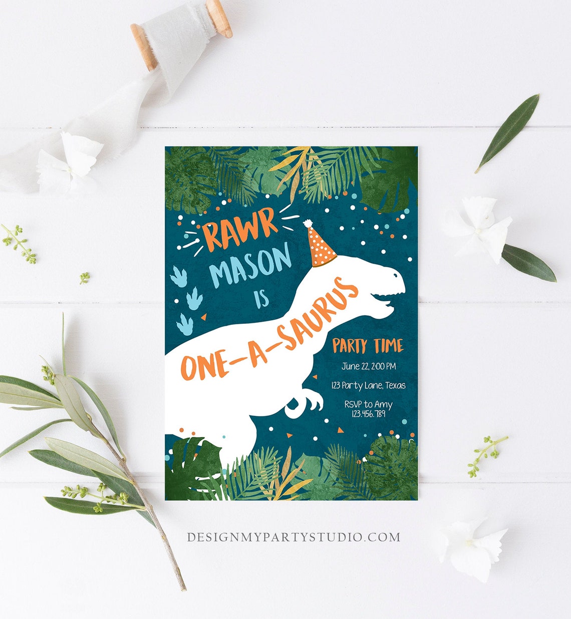 Editable One-a-saurus Dinosaur Birthday Invitation Dino T-rex - Etsy