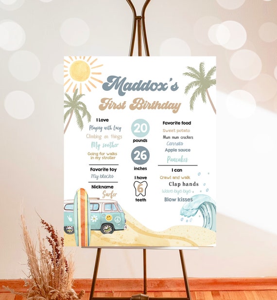 Editable Surf Birthday Milestones Sign Boy Big One Surfs Up Surfing ...