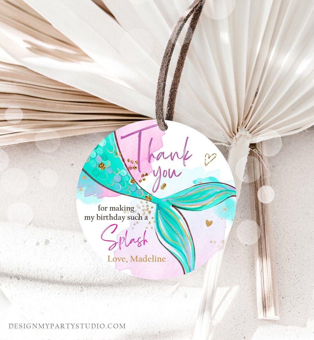 Editable Mermaid Birthday Favor Tags Under the Sea Thank You Stickers ...
