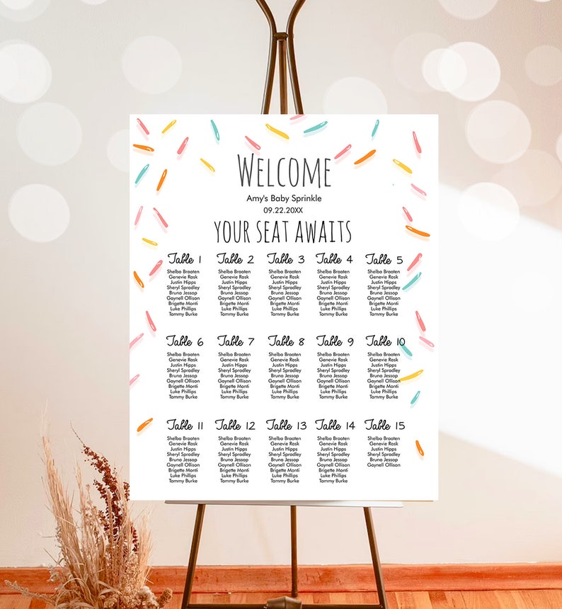 Editable Baby Sprinkle Seating Chart Template Baby Shower Seating Sign ...