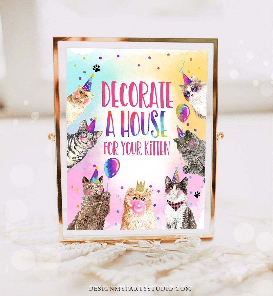 Decorate a House Sign Kitten Birthday Sign Table Decor Cat Birthday ...