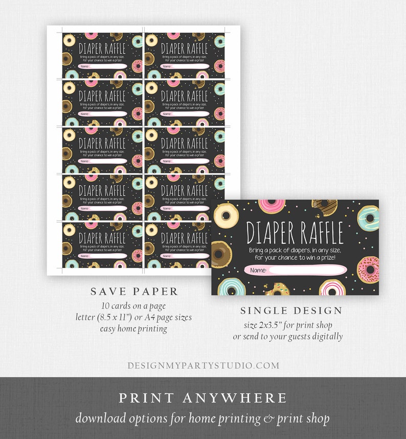 Editable Donut Diaper Raffle Ticket Baby Shower Pink Girl - Etsy