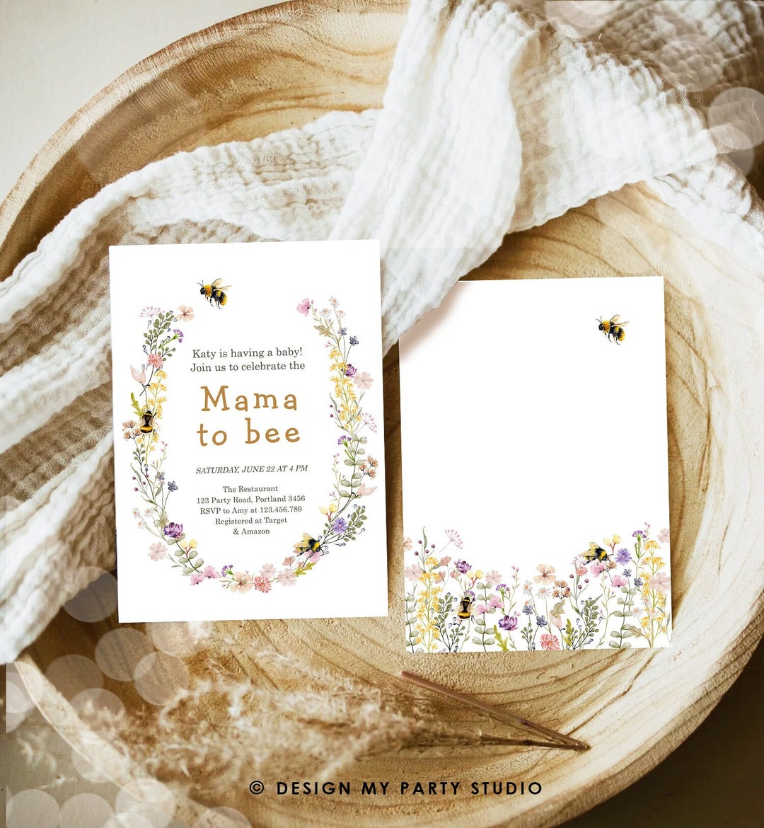 Editable Mama to Bee Invitation Wildflower Baby Shower Bee Honey Boho ...