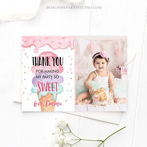 Editable Ice Cream Thank You Card Ice Cream Birthday Thank You Note ...