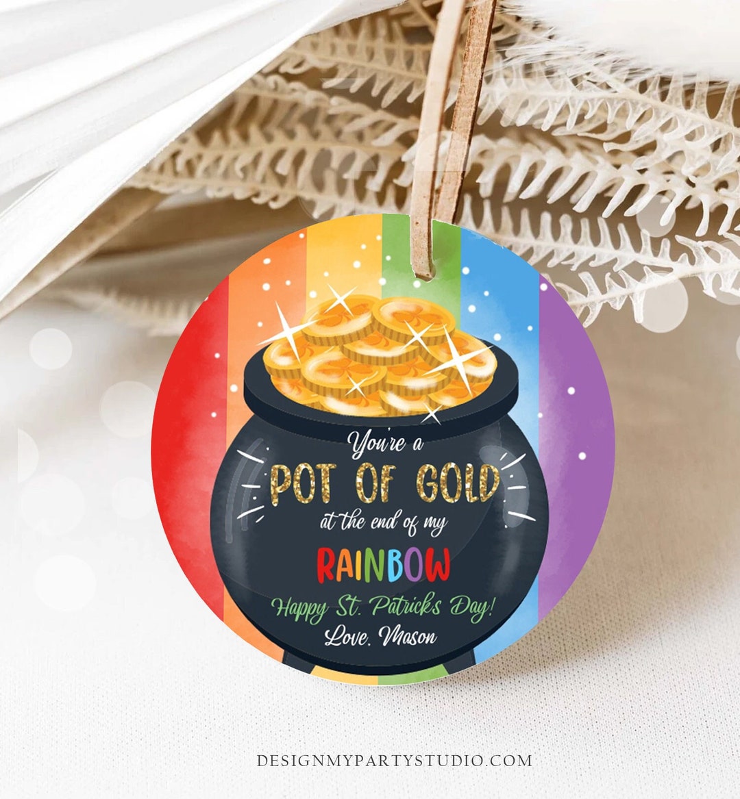 Editable St. Patrick's Day Tag Pot of Gold Favor Tags Glassroom Gift ...