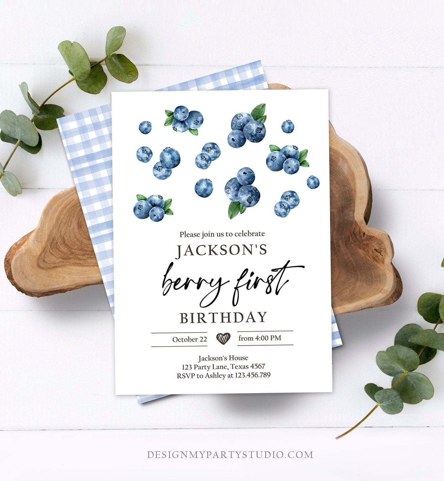 Editable Blueberry Birthday Invitation First Birthday Berry - Etsy