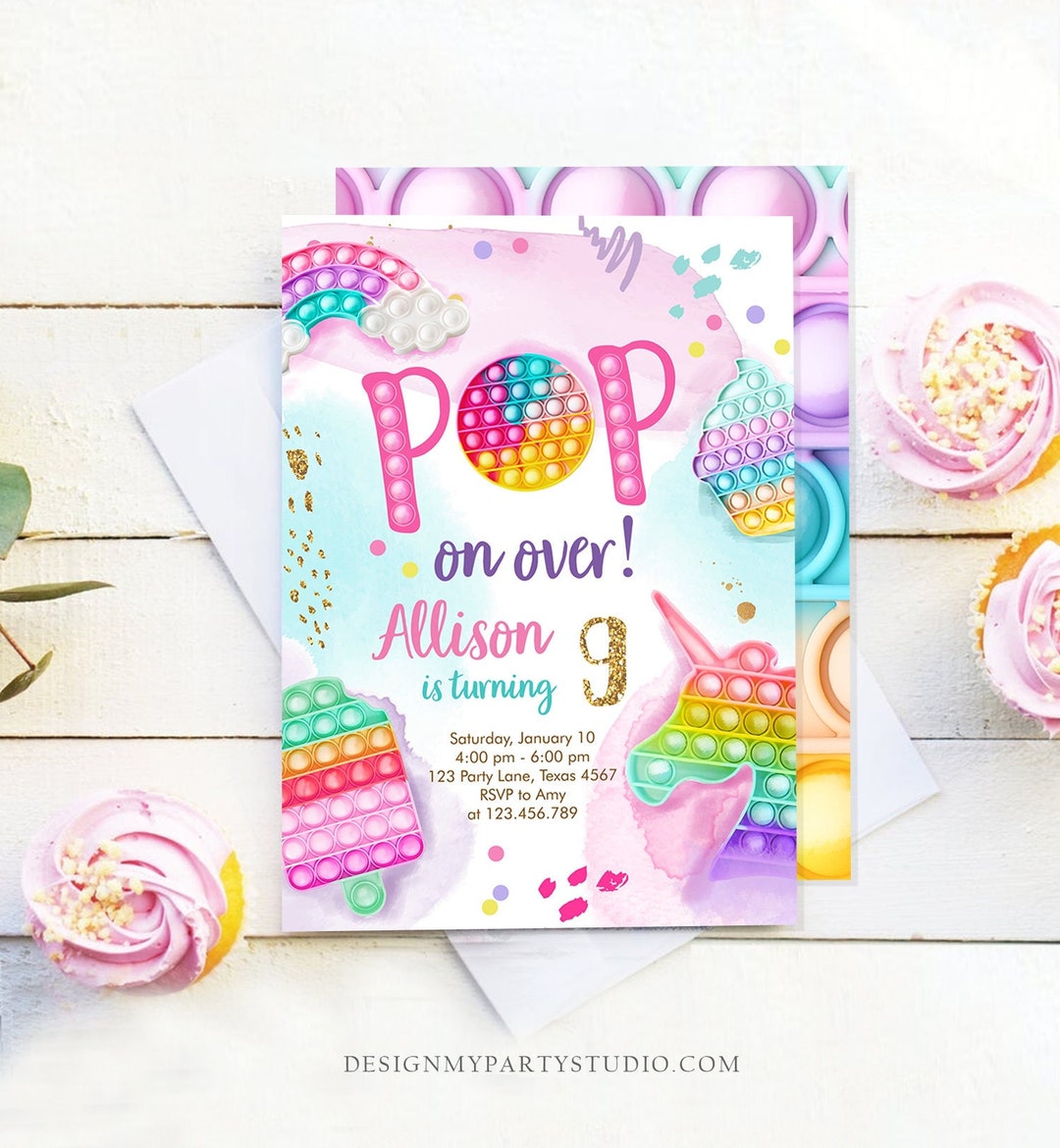 Editable Pop It Invitación Fidget Toy Party Pop It Rainbow - Etsy México