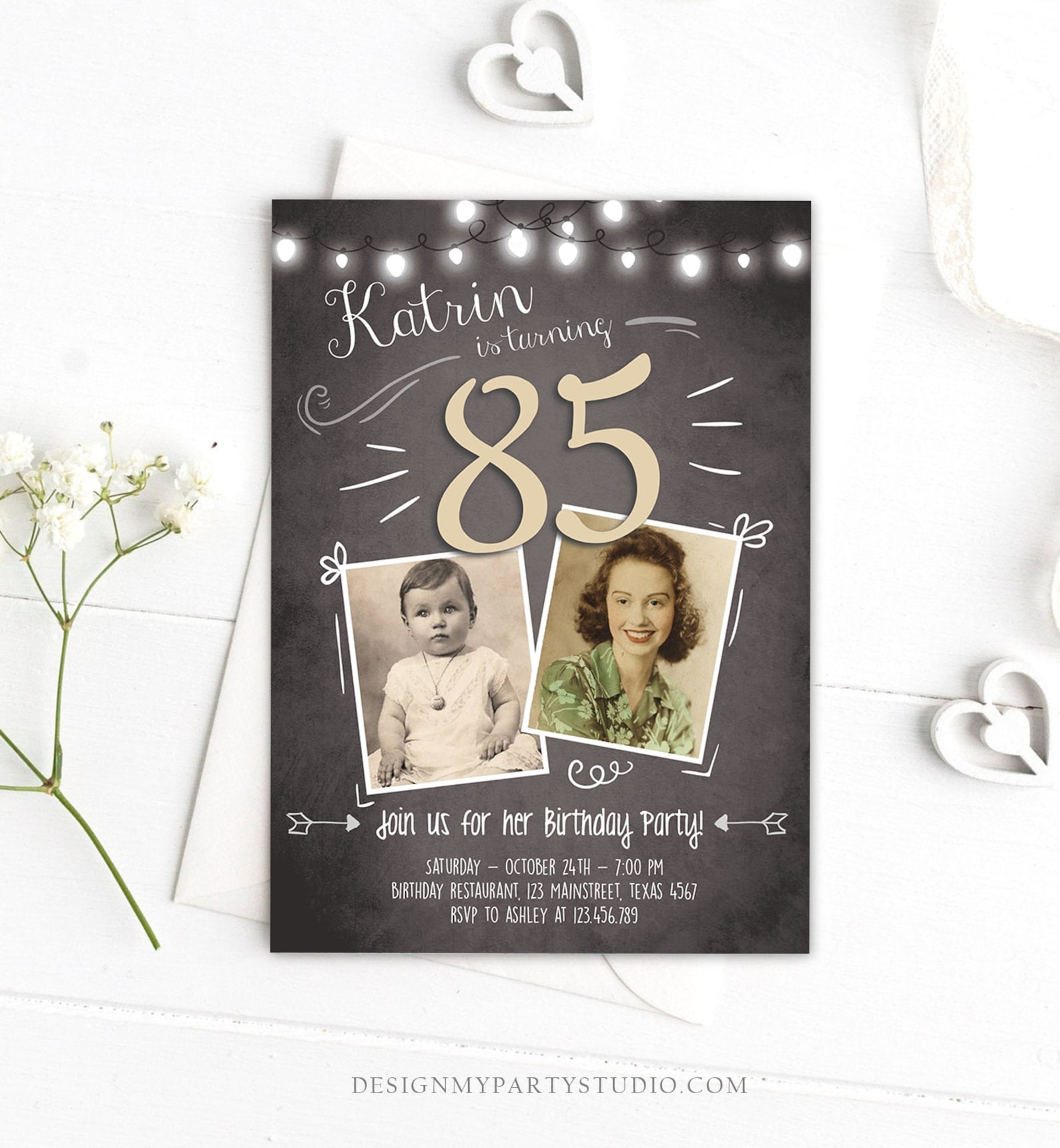 Editable 85th Birthday Invitation ANY AGE Chalkboard Rustic - Etsy