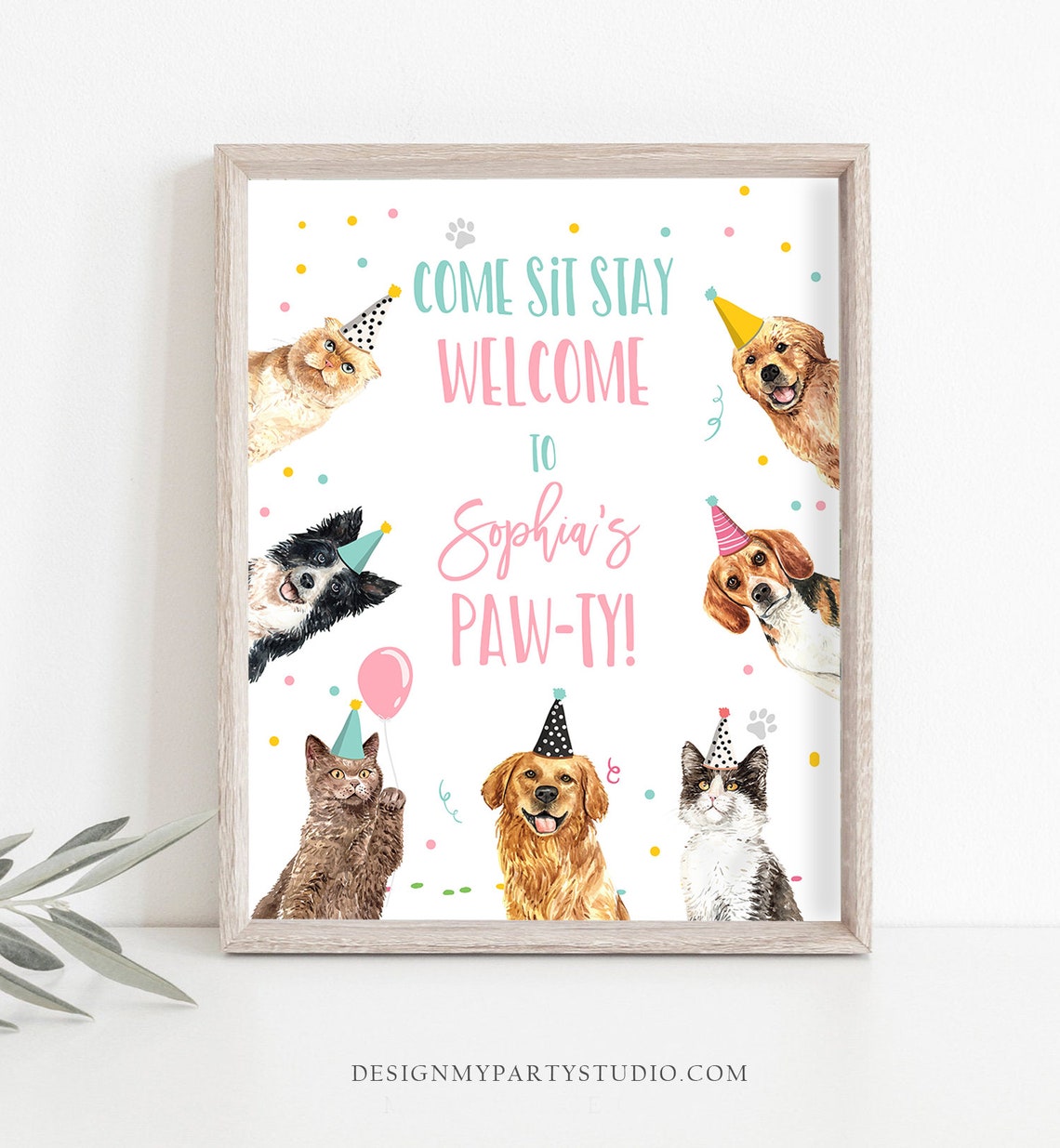 Editable Cats and Dogs Birthday Party Welcome Sign Puppy - Etsy