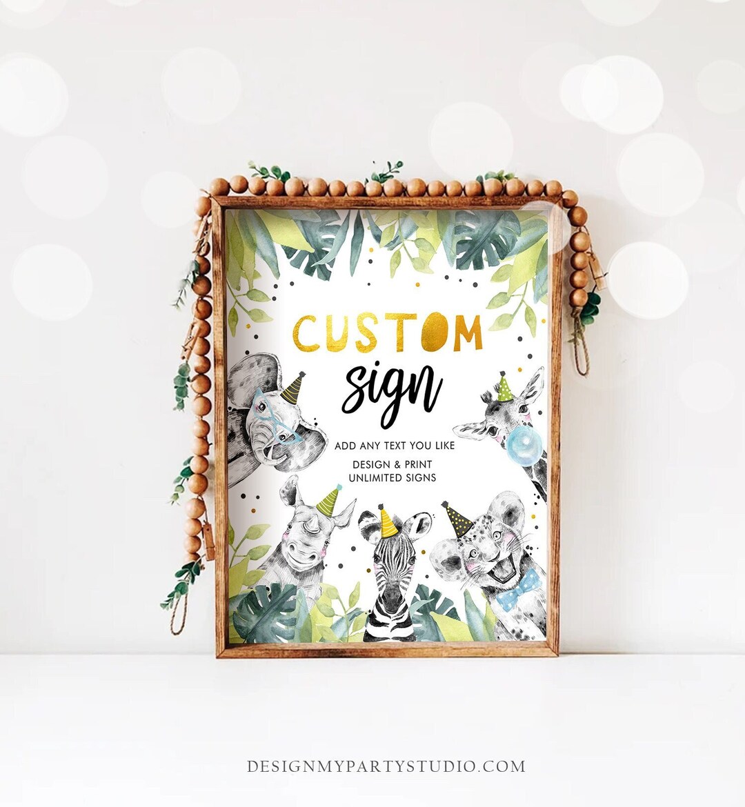 Editable Custom Sign Party Animals Sign Wild One Animals Decor Zoo ...