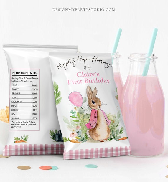 Editable Flopsy Bunny Chip Bag Flopsy Bunny Birthday Decor Girl Bunny ...
