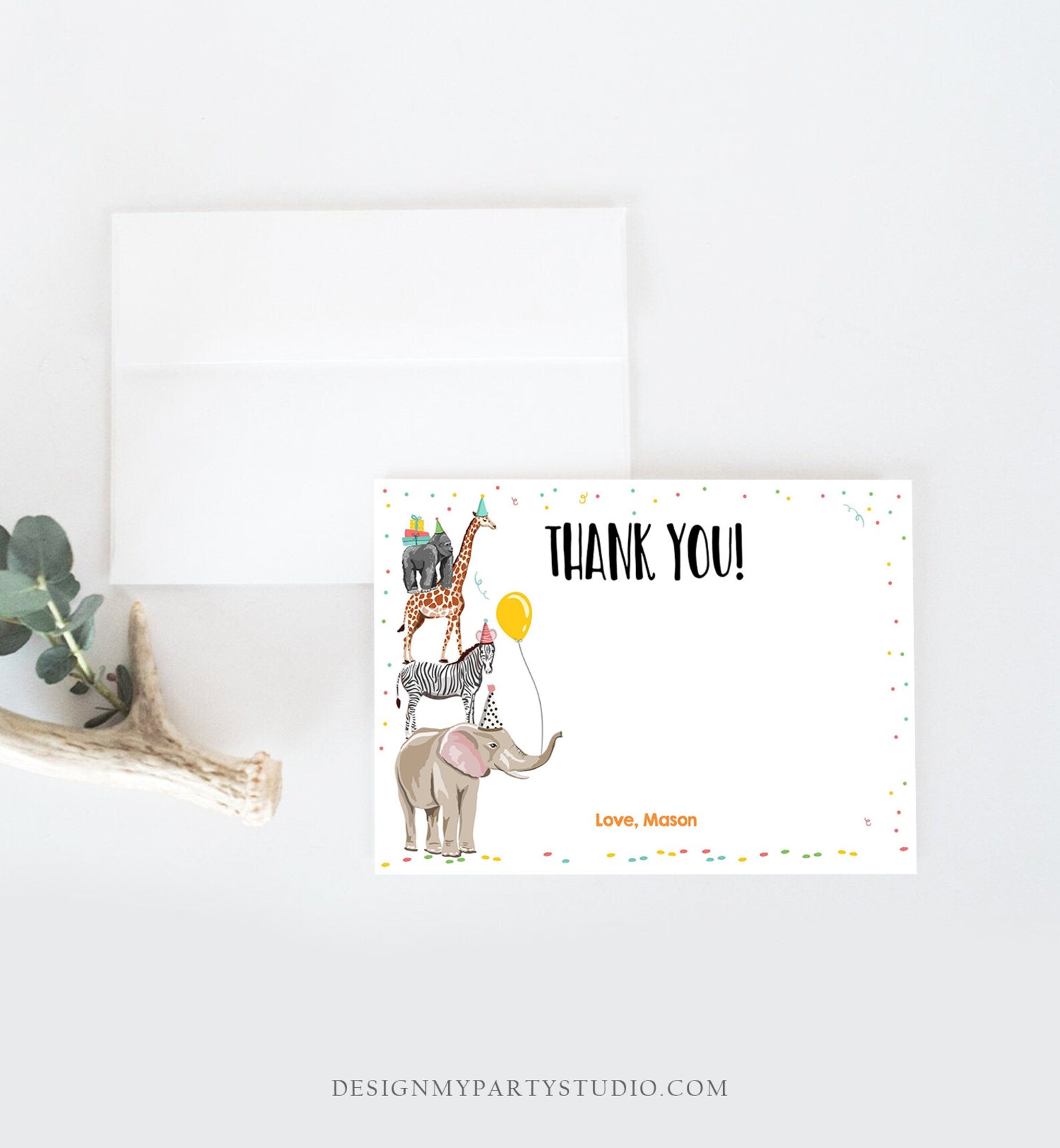 Editable Party Animals Thank You Card Note Wild One Safari | Etsy