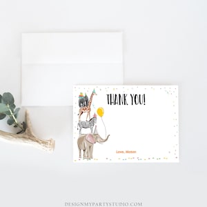 Editable Party Animals Thank You Card Note Wild One Safari Animals Boy ...