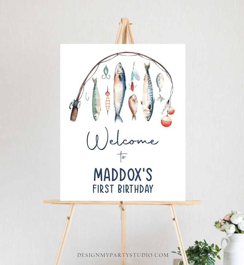 Editable Fishing Birthday Welcome Sign 1st Birthday Boy the - Etsy