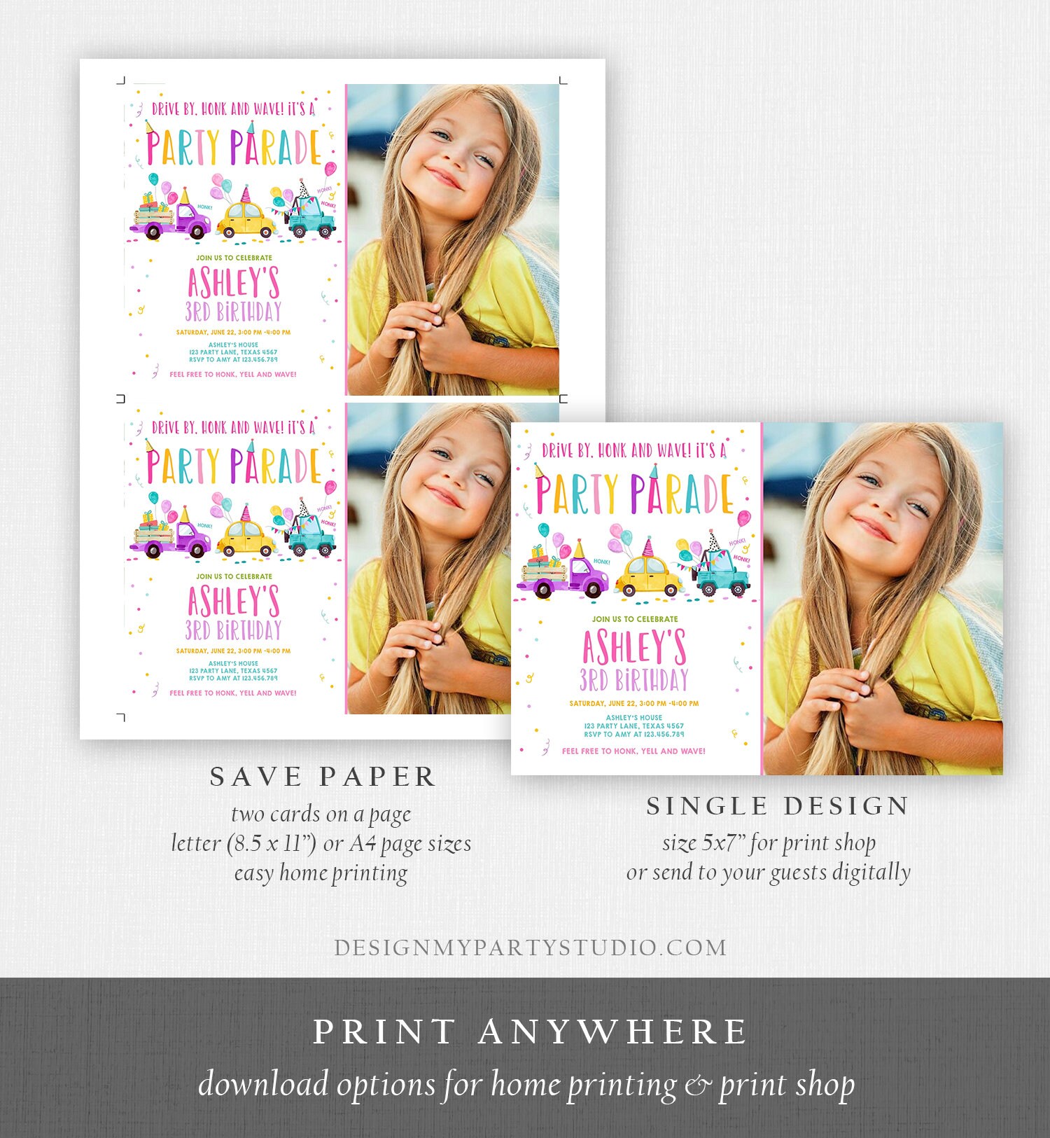 Editable Drive By Birthday Parade Invitation Virtual Party | Etsy