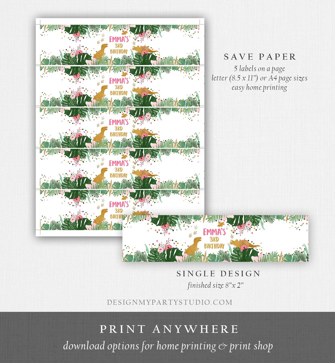 Editable Dinosaur Water Bottle Labels Dinosaur Birthday T-rex - Etsy