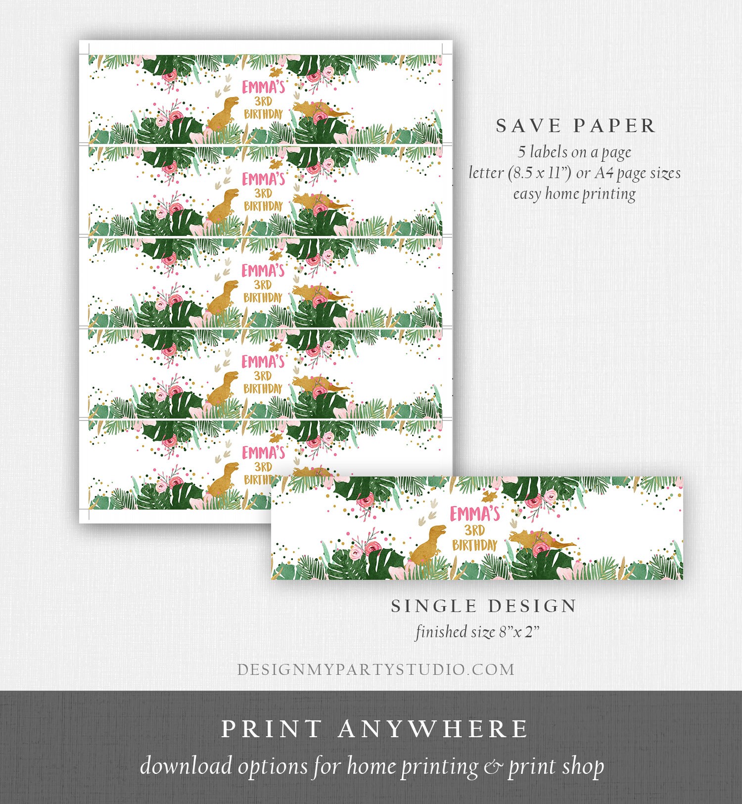 Editable Dinosaur Water Bottle Labels Dinosaur Birthday T-rex - Etsy