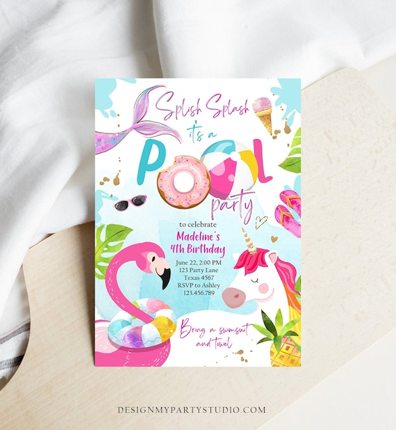 Editable Pool Party Invitation Pool Party Bash Invite Girl - Etsy