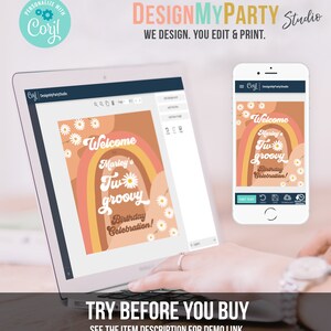 Editable Two Groovy Birthday Welcome Sign Floral Boho 2nd Birthday ...