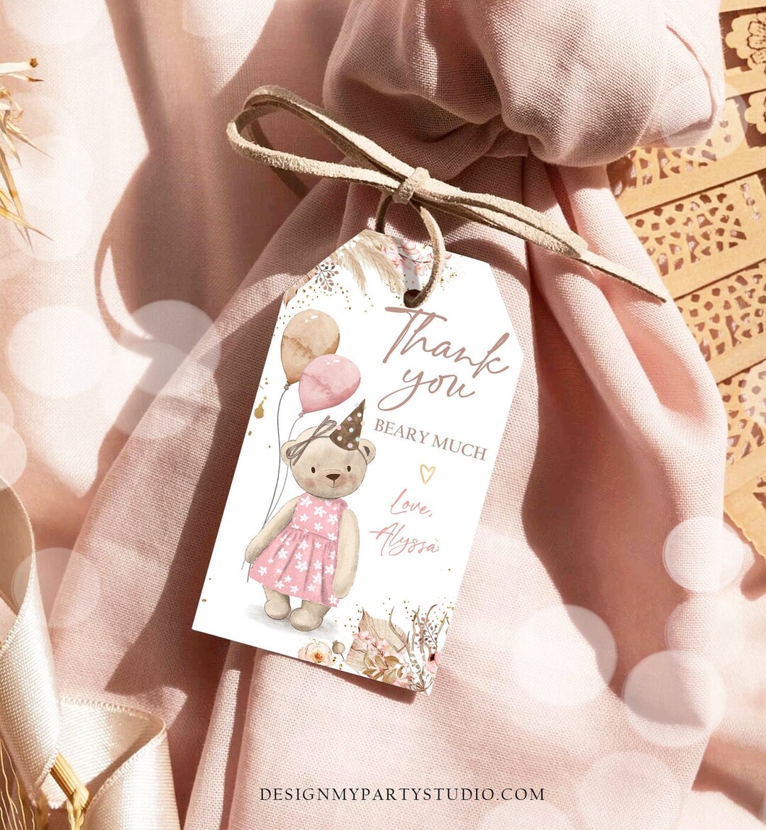 Editable Boho Teddy Bear Favor Tags Thank You Beary Much Tag Teddy Bear ...