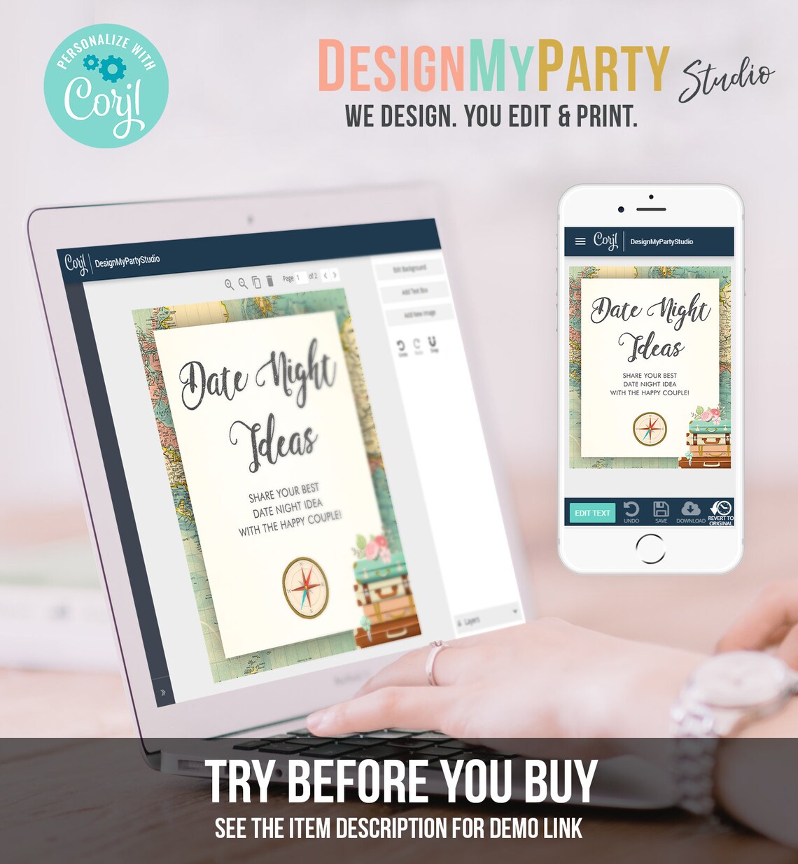 Editable Date Night Ideas Bridal Shower Game Travel Adventure | Etsy