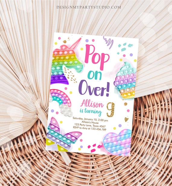 Editable Pop It Birthday Party Invitation Fidget Toy Girl Kids Birthday ...