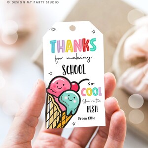 Editable Summer Ice Cream Teacher Appreciation Tag Kids End of School ...