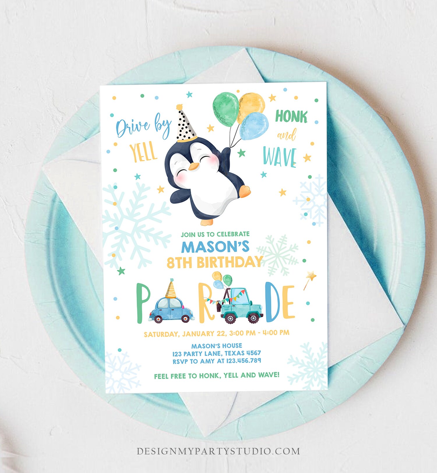 Editable Penguin Drive By Birthday Parade Invitation Winter | Etsy