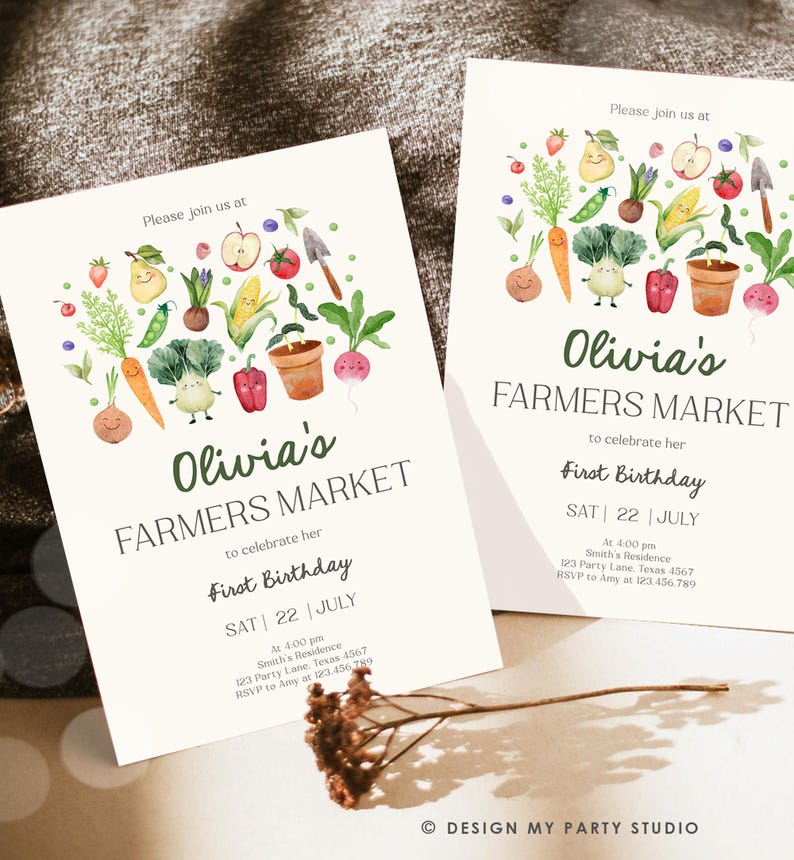 Editable Farmers Market Birthday Invitation Locally Grown Invitation ...