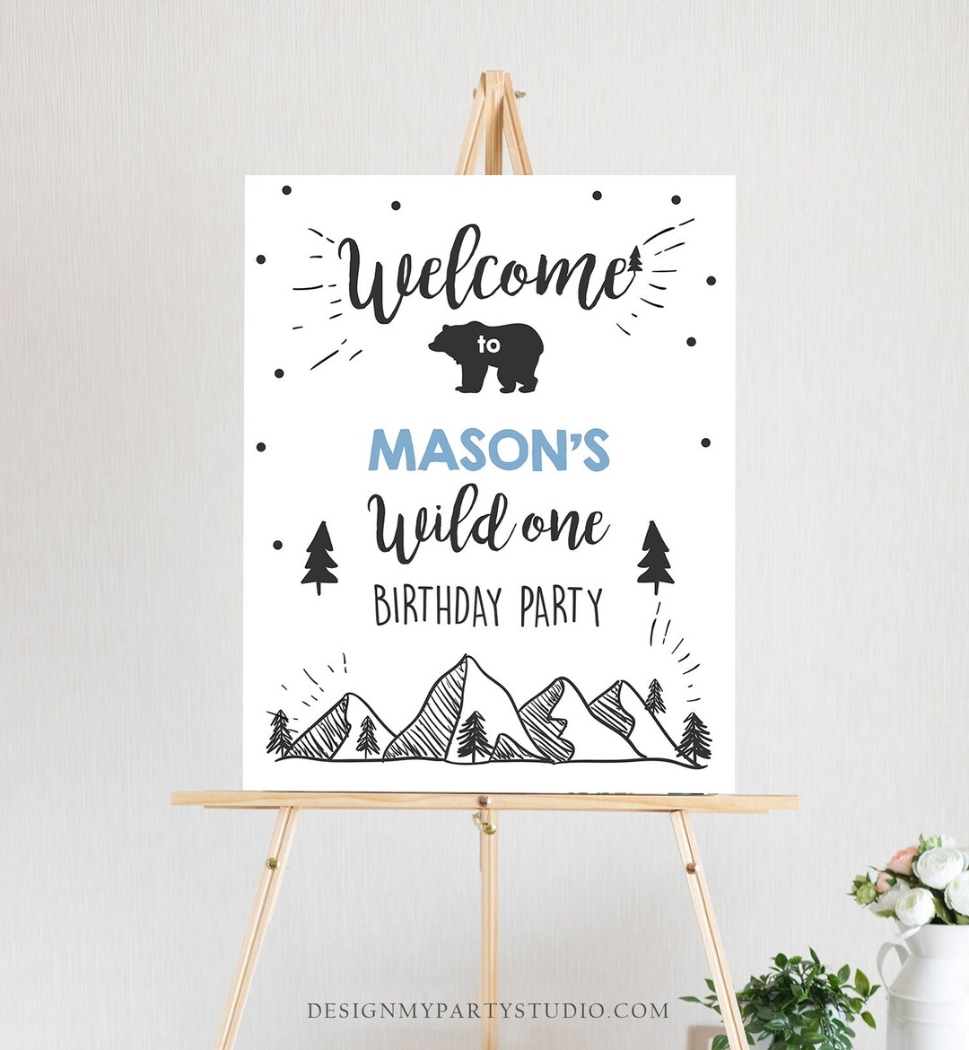 Editable Wild One Welcome Sign Adventure Birthday 1st Birthday Boy Blue ...