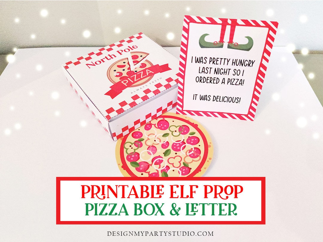 Printable Christmas Elf Prop Miniature Pizza Box With Pizza and Elf ...