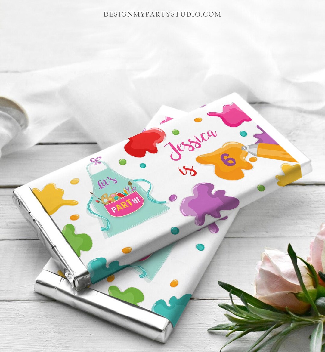 Editable Art Party Chocolate Bar Labels Candy Bar Wrapper Paint Party ...