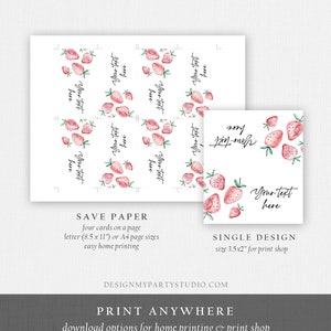 Editable Strawberry Food Labels Strawberry Birthday Party Place Card ...