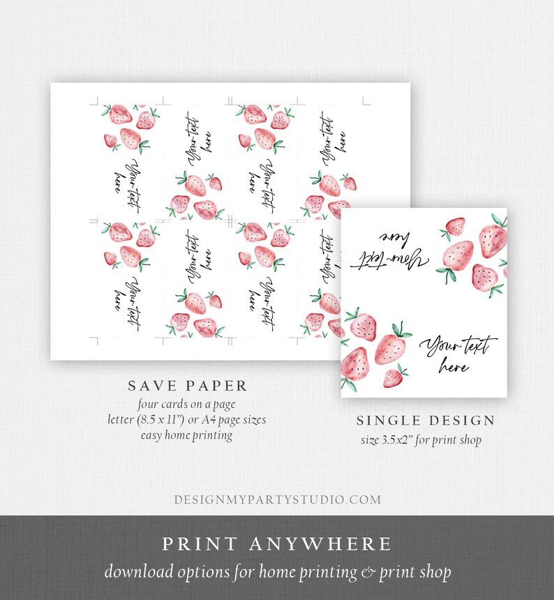 Editable Strawberry Food Labels Strawberry Birthday Party Place Card ...