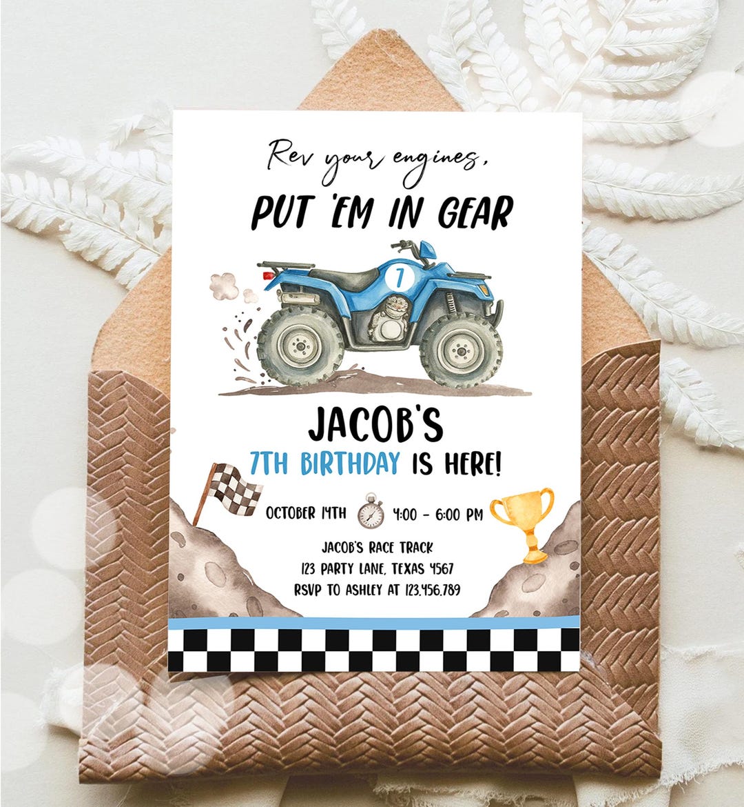 Editable Quad Birthday Invitation ATV Rev Your Engines Race on Over Off ...