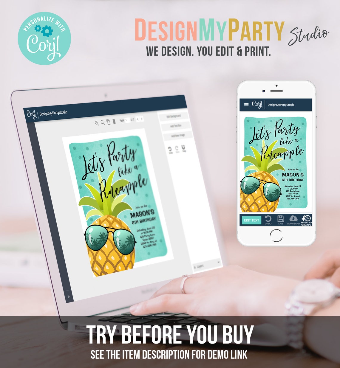 Editable Pineapple Birthday Invitation Lets Party Like a - Etsy